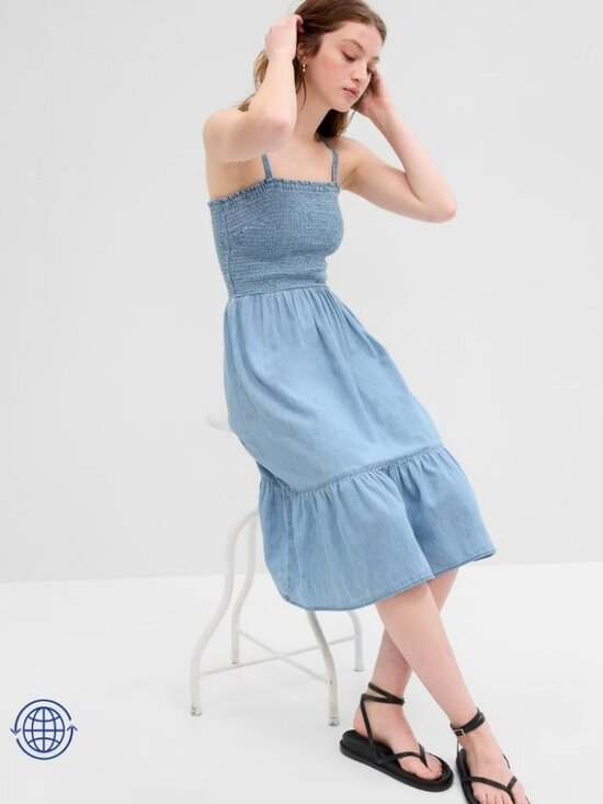 GAP | Dresses | Gap Smocked Denim Midi Dress | Poshmark